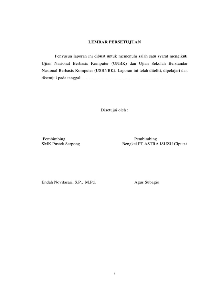 Lembar Persetujuan PKL | PDF