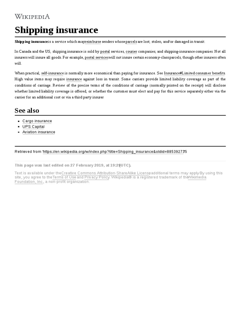 Shipping Insurance: See Also | PDF | Business