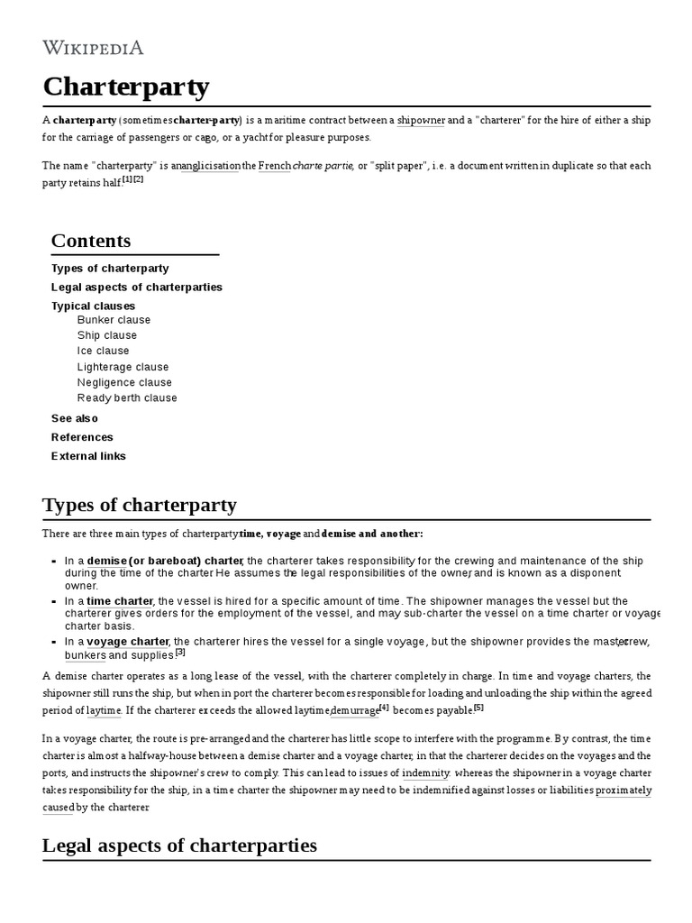 Charter Party | PDF | Law Of The Sea | Private Law