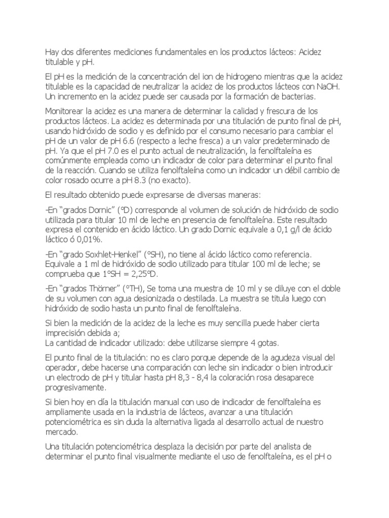 Medición de Acidez en Lácteos: Métodos y Avances | PDF | Ph | Valoración