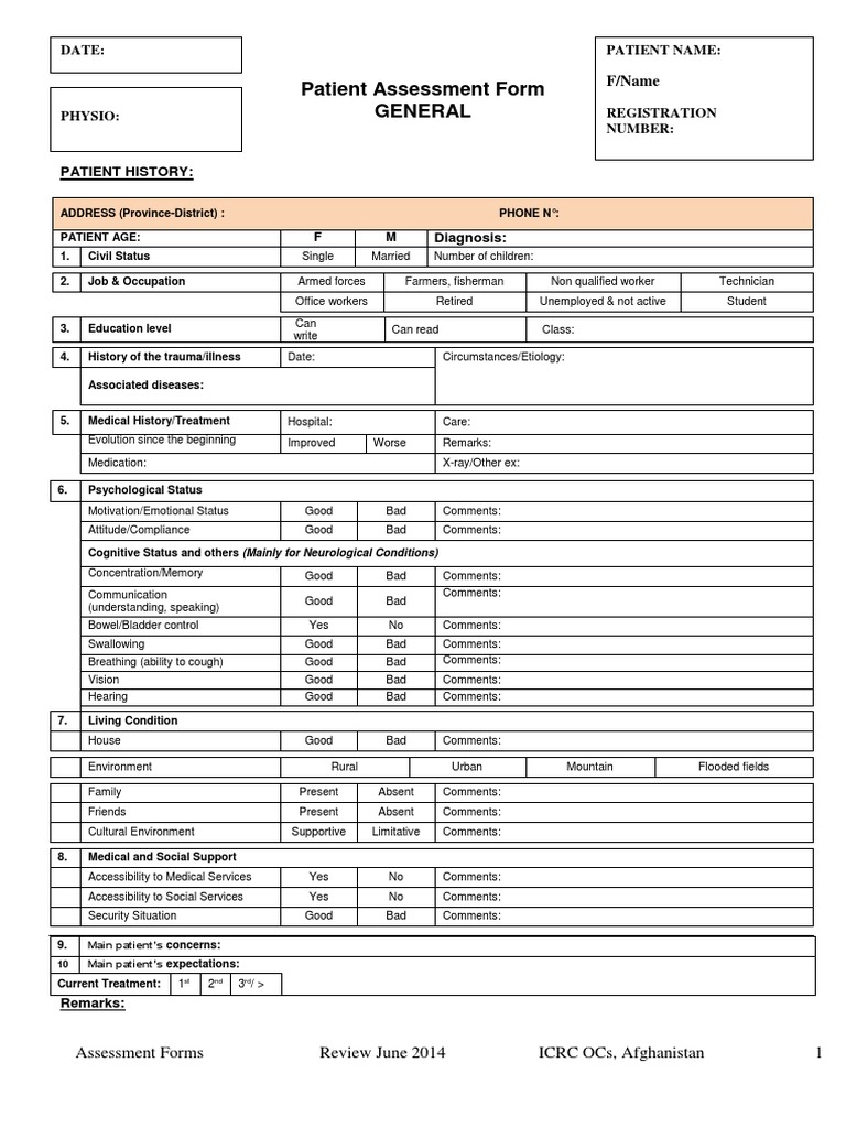 Patient Assessment Form Template | PDF | Anatomical Terms Of Motion ...