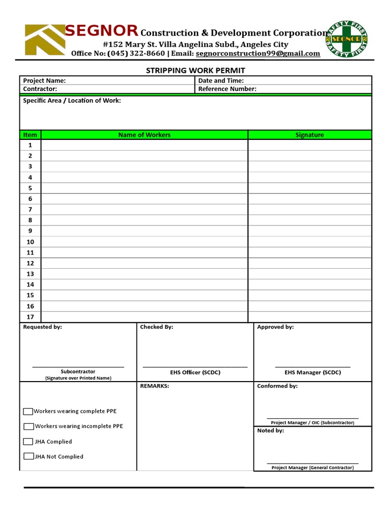 Stripping Work Permit