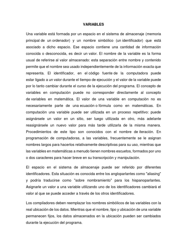 Variables | PDF | Variable (informática) | Cadena (informática)