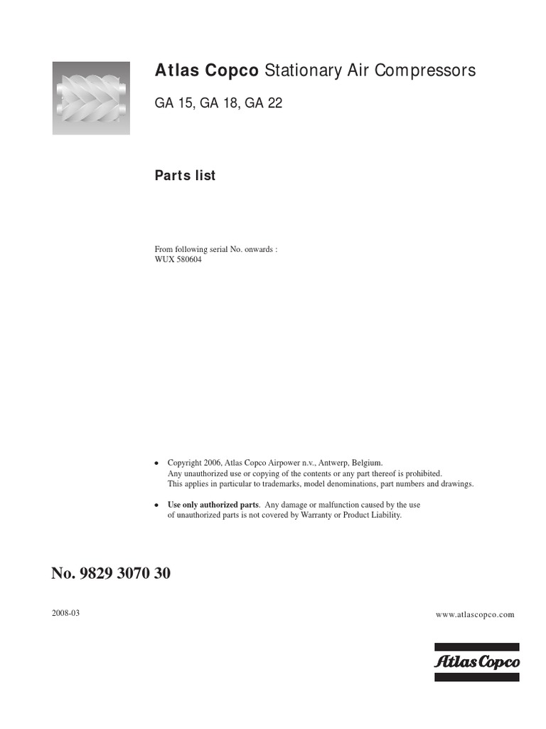 ATLAS COPCO Electric Compressor GA22 - Spare Parts PDF | PDF ...