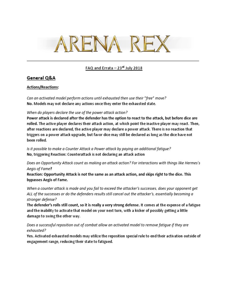 Arena Rex FAQ and Errata 20180723 | PDF | Leisure | Violence