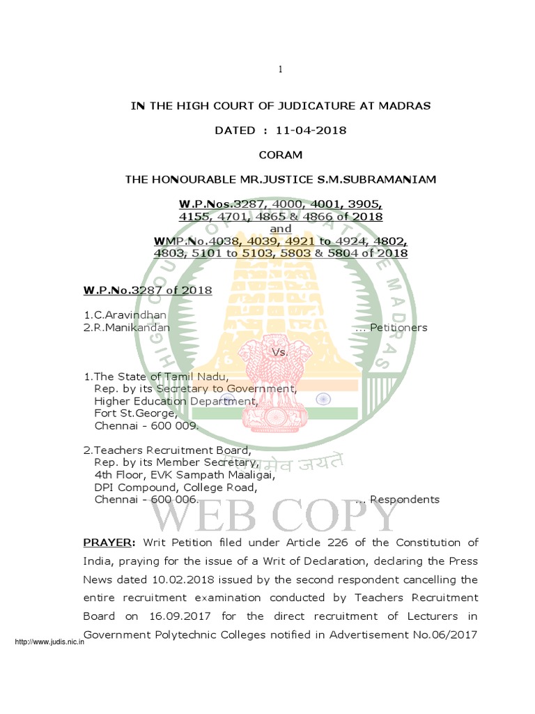 Chennai - High Court Judgement | PDF | Supreme Courts | Judgment (Law)