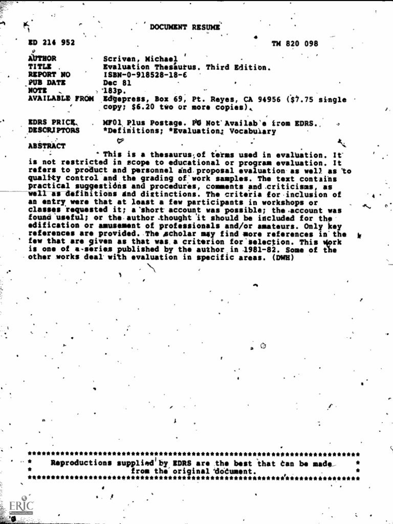 Scriven - 1991 - Evaluation Thesaurus PDF | PDF | Attitude (Psychology ...