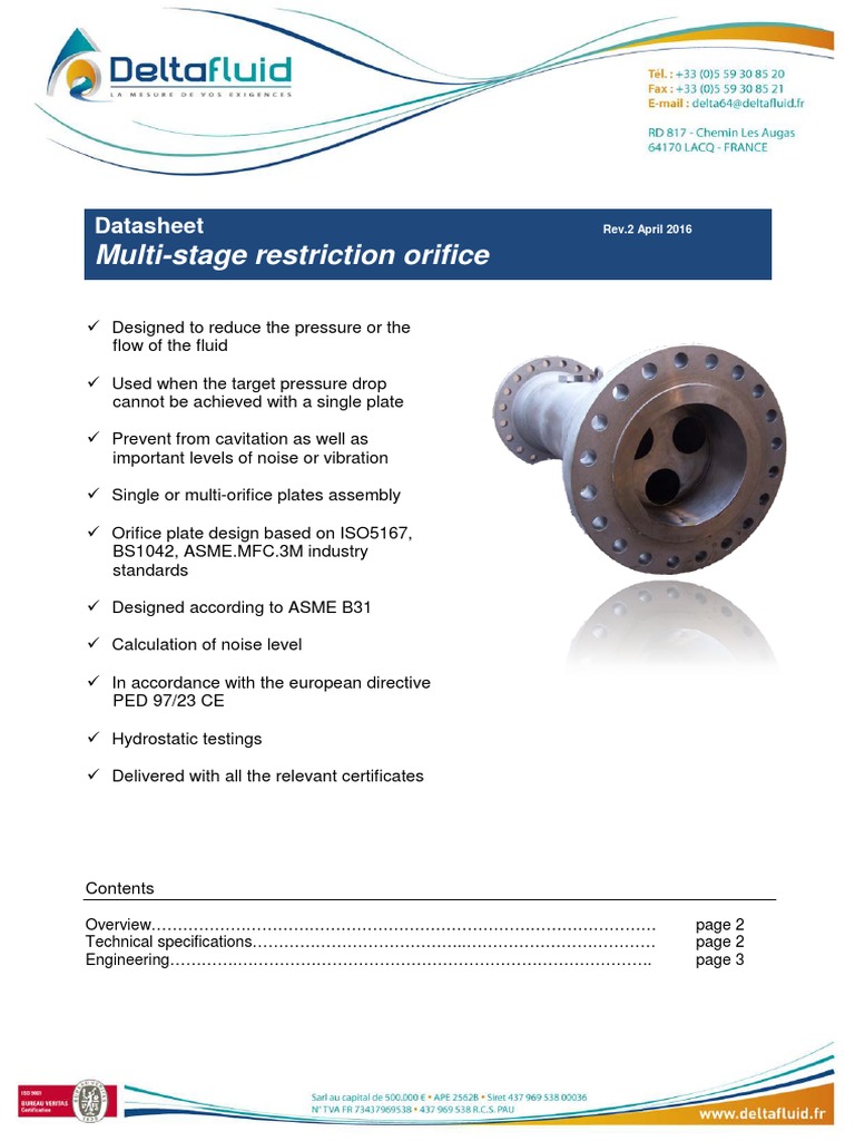 Multistage Restriction Orifice Deltafluid | PDF | Pipe (Fluid ...
