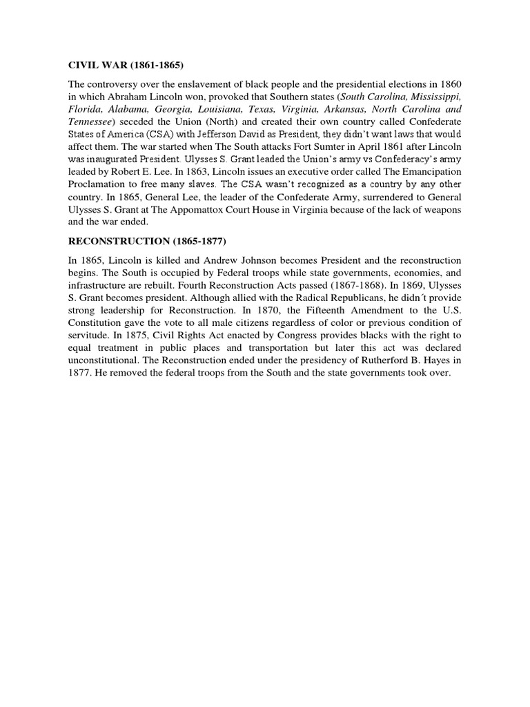 Civil War and Reconstruction | PDF
