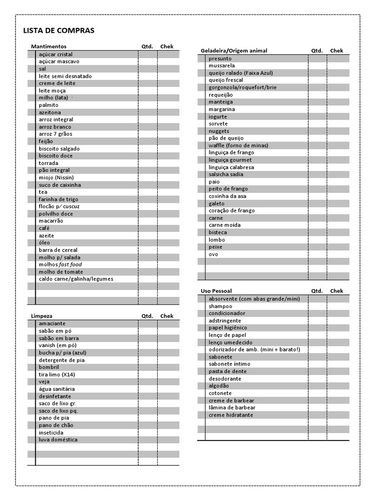 Modelo de lista de compras | Alimentos | Livros de Receitas, Gastronomia e Vinho