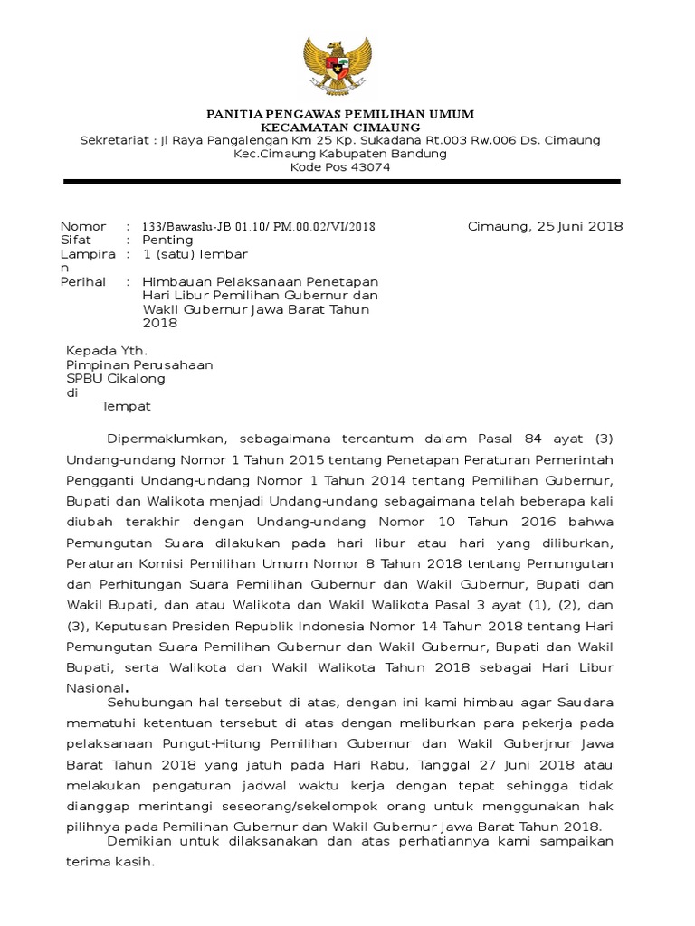 Contoh Surat Panwascam | PDF