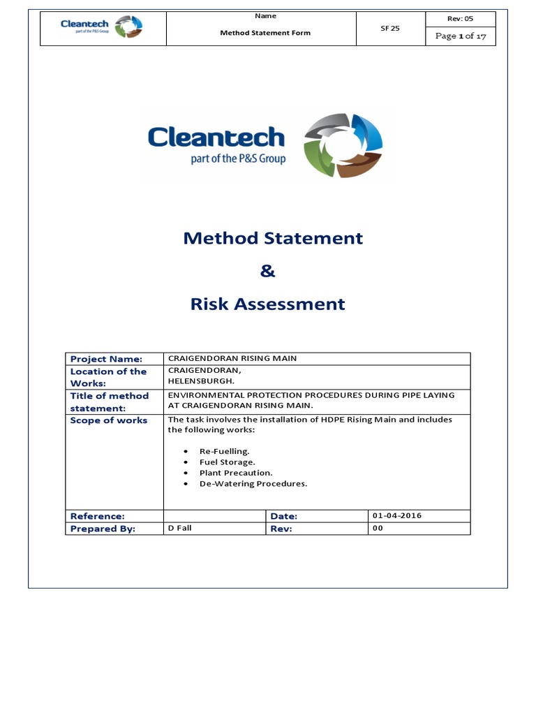 Method Statement & Risk Assessment: Project Name: Location of The Works ...
