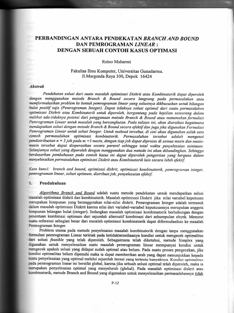 Pemrograman Linear Dengan Sebuah Contoh Kasus Optimasi | PDF
