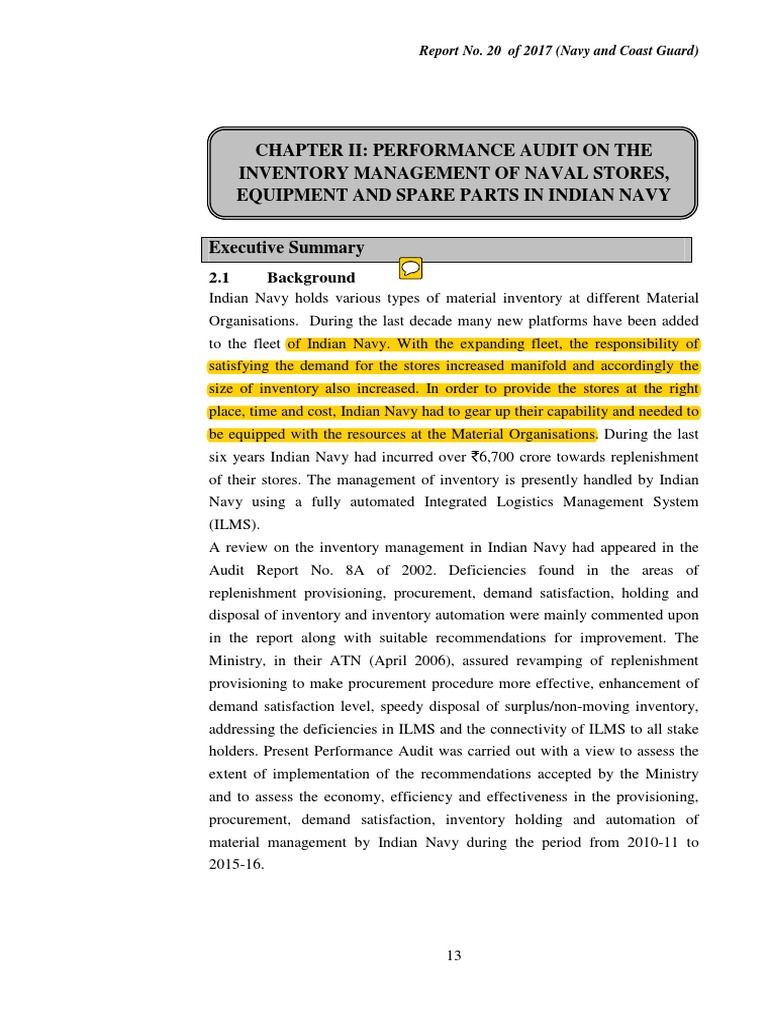 Chapter Ii: Performance Audit On The Inventory Management of Naval ...