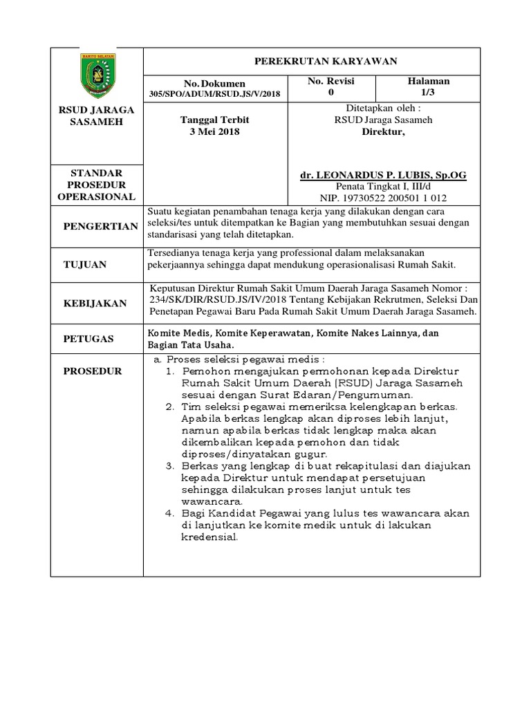 Sop Rekrutmen Pegawai | PDF | Karier & Perkembangan