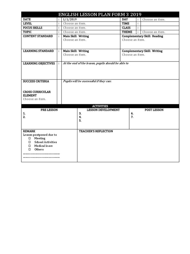 English Lesson Plan Template f3 | PDF