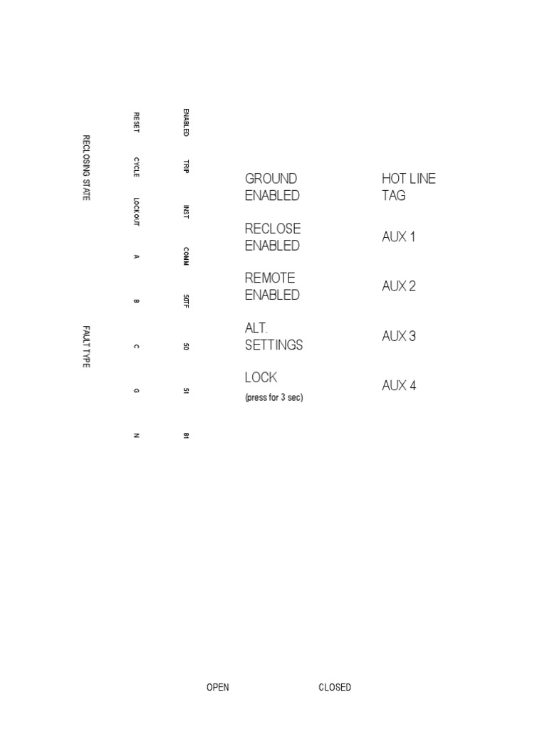 Ground Enabled Hot Line TAG Reclose Enabled Aux 1 Remote Enabled Aux 2 ...
