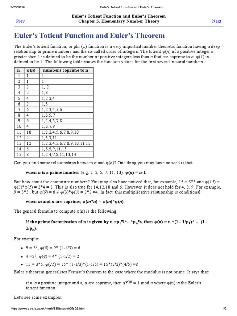 Euler's Totient Function and Euler's Theorem | Numbers | Abstract Algebra