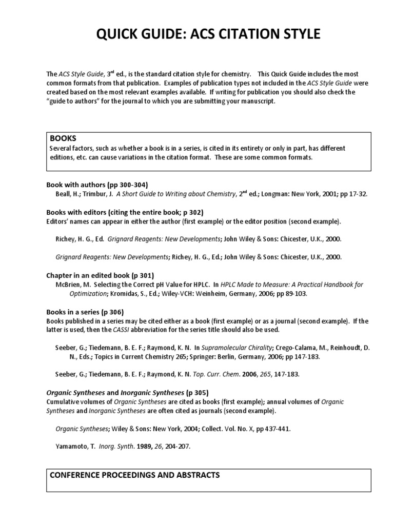Acs Quick Reference Style Guide | PDF | Physical Sciences | Chemistry