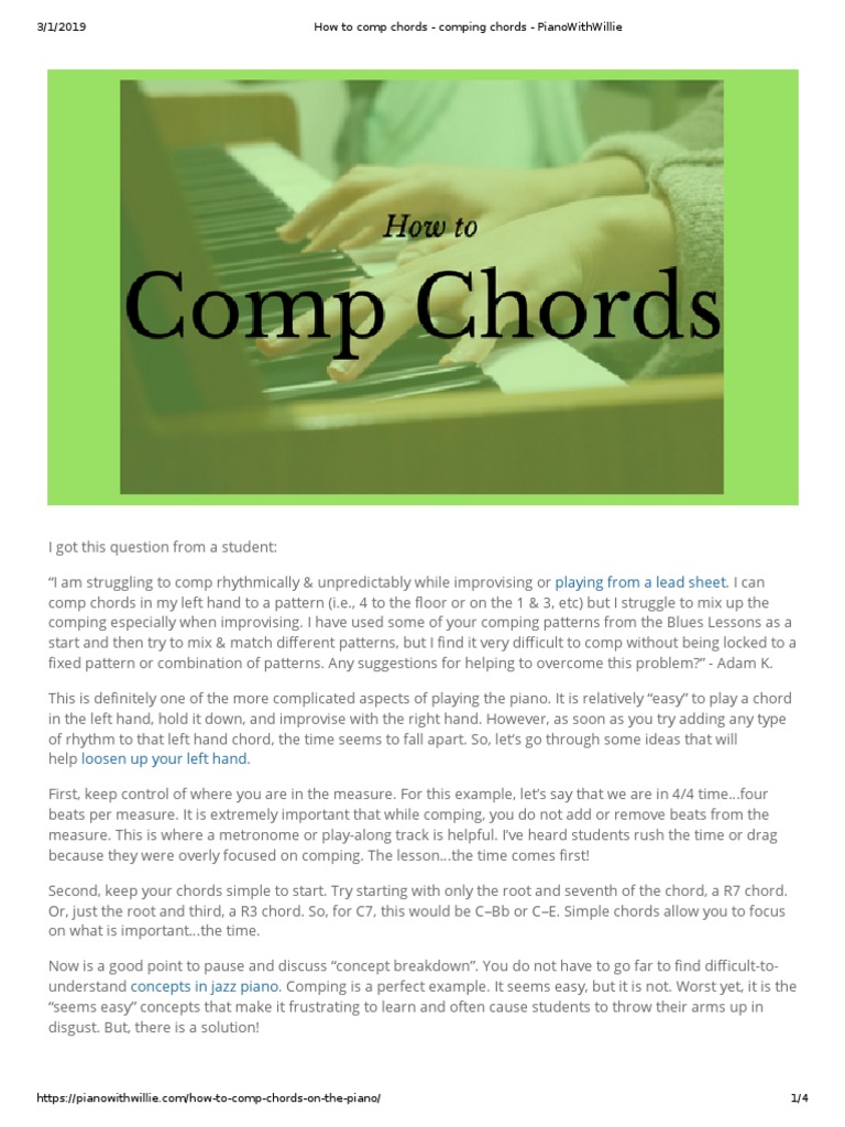 How To Comp Chords - Comping Chords - PianoWithWillie | PDF | Rhythm ...