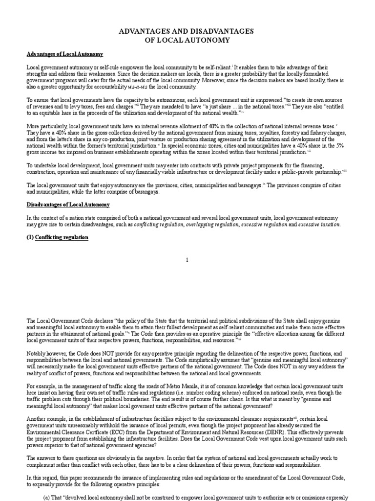 Advantages and Disadvantages of Local Autonomy 20160905 | PDF | Taxes ...