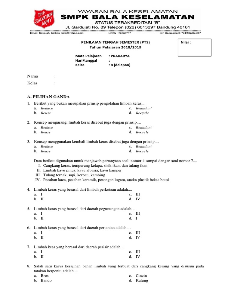 Soal Pts Prakarya Kelas Viii SMT 2 | PDF | Griya & Taman