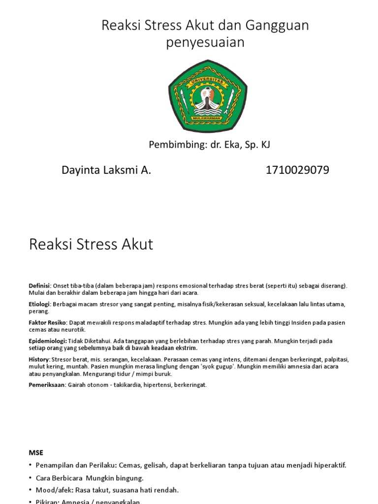 Reaksi Stress Akut Dan Gangguan Penyesuaian | PDF