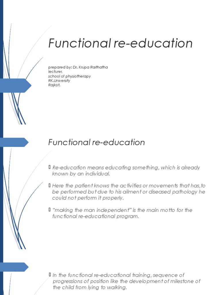 Functional Re-Education: Prepared By: Dr. Krupa Raithatha Lecturer ...