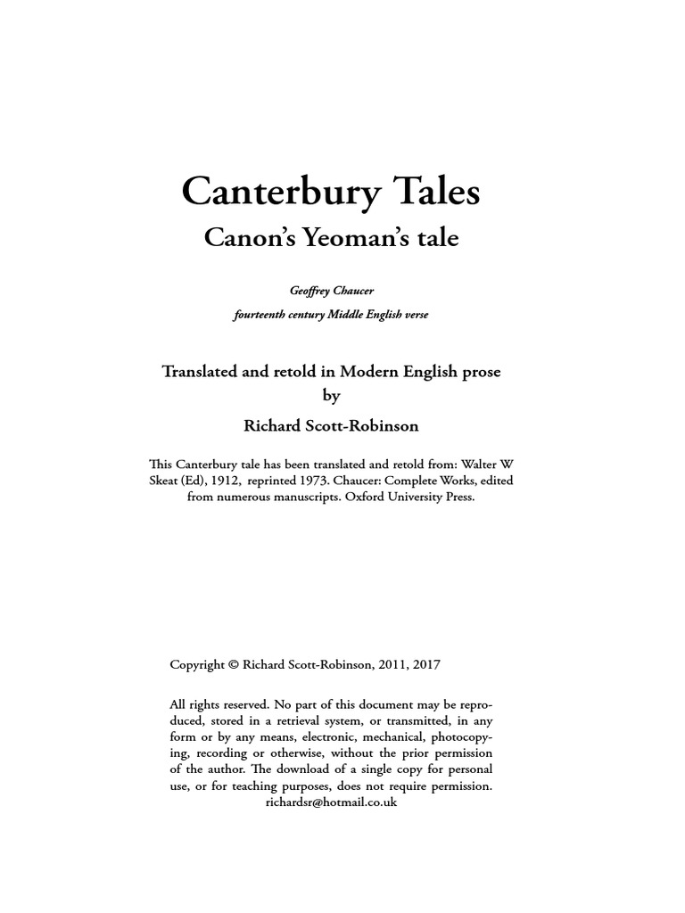 Canons Yeomans Tale | PDF | The Canterbury Tales | Potassium