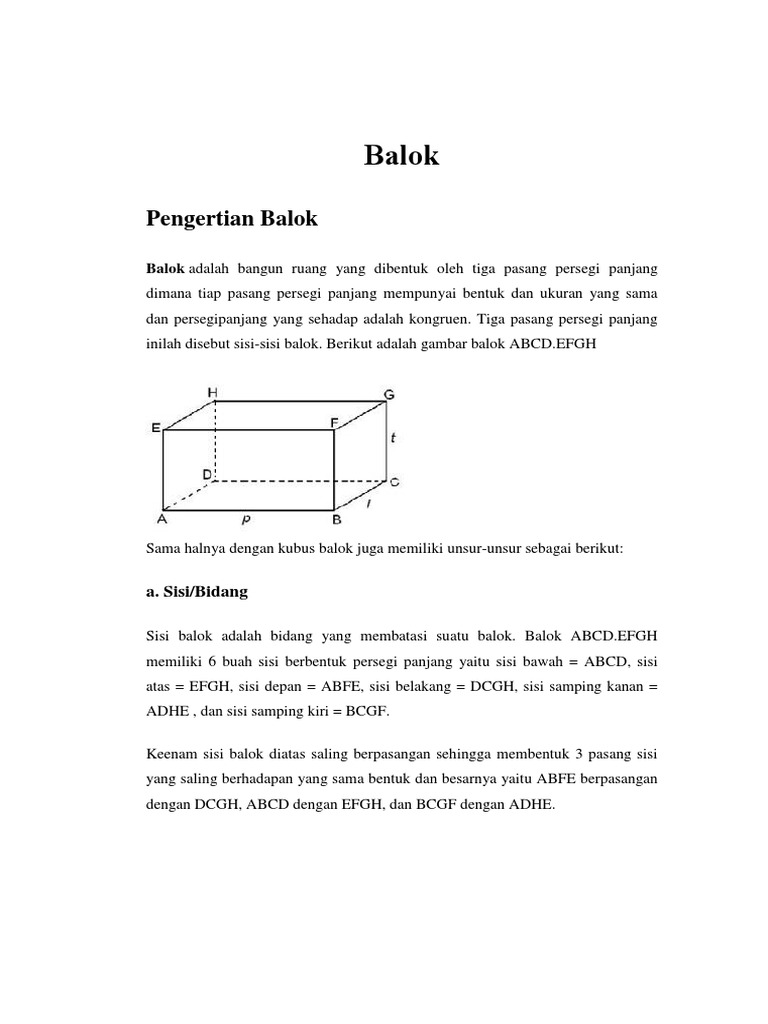 Pengertian dan Rumus Balok dalam Matematika | PDF