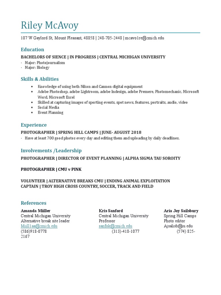 Riley Mcavoy Resume | PDF