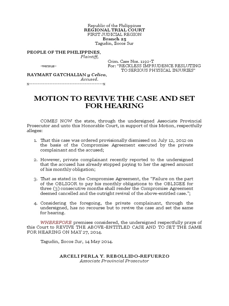 Motion to Revive Criminal Case 1192-T | PDF | Legal Procedure | Courts