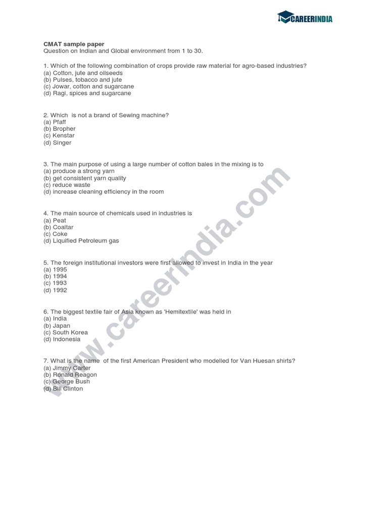 Sample Paper 131 | PDF | Cotton