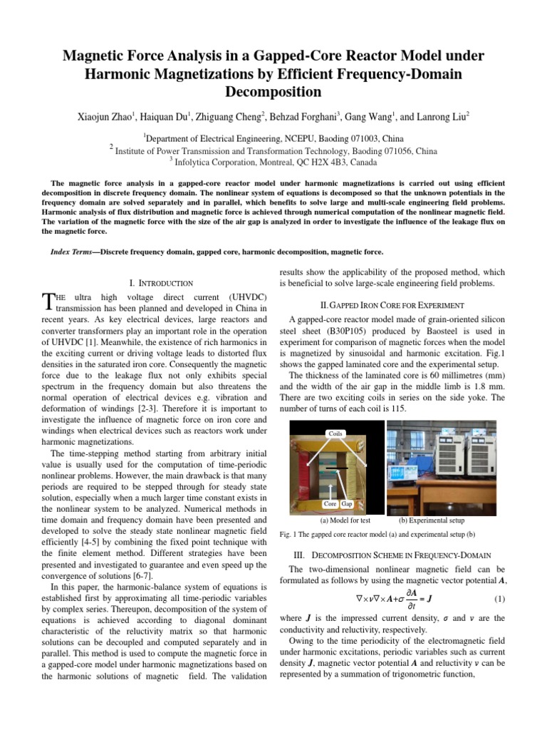 Magnetic Force Analysis in A Gapped-Core Reactor Model Under Harmonic ...