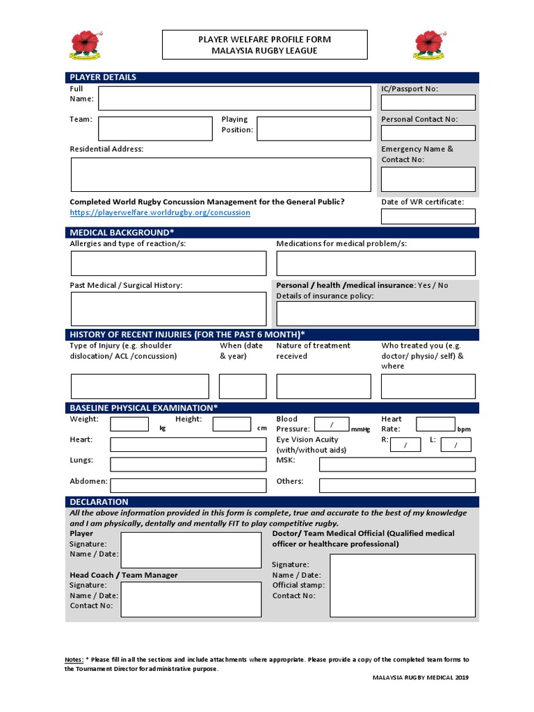 Player Welfare Profile: A Comprehensive Medical History and Physical ...