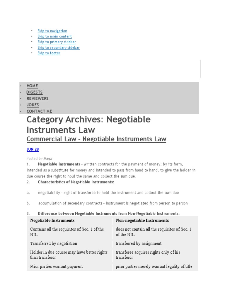 Law Students' Negotiable Instruments Guide | PDF | Negotiable ...