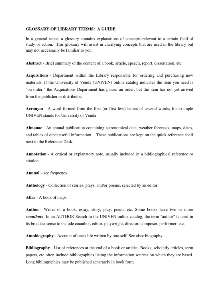 Glossary of Library Terms | PDF | World Wide Web | Internet & Web