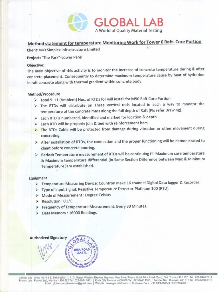 Method Statement T-6 Raft Temperature Monitoring | PDF