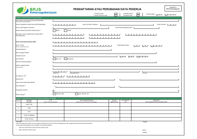 Panduan Formulir F1A BPJS Ketenagakerjaan | PDF