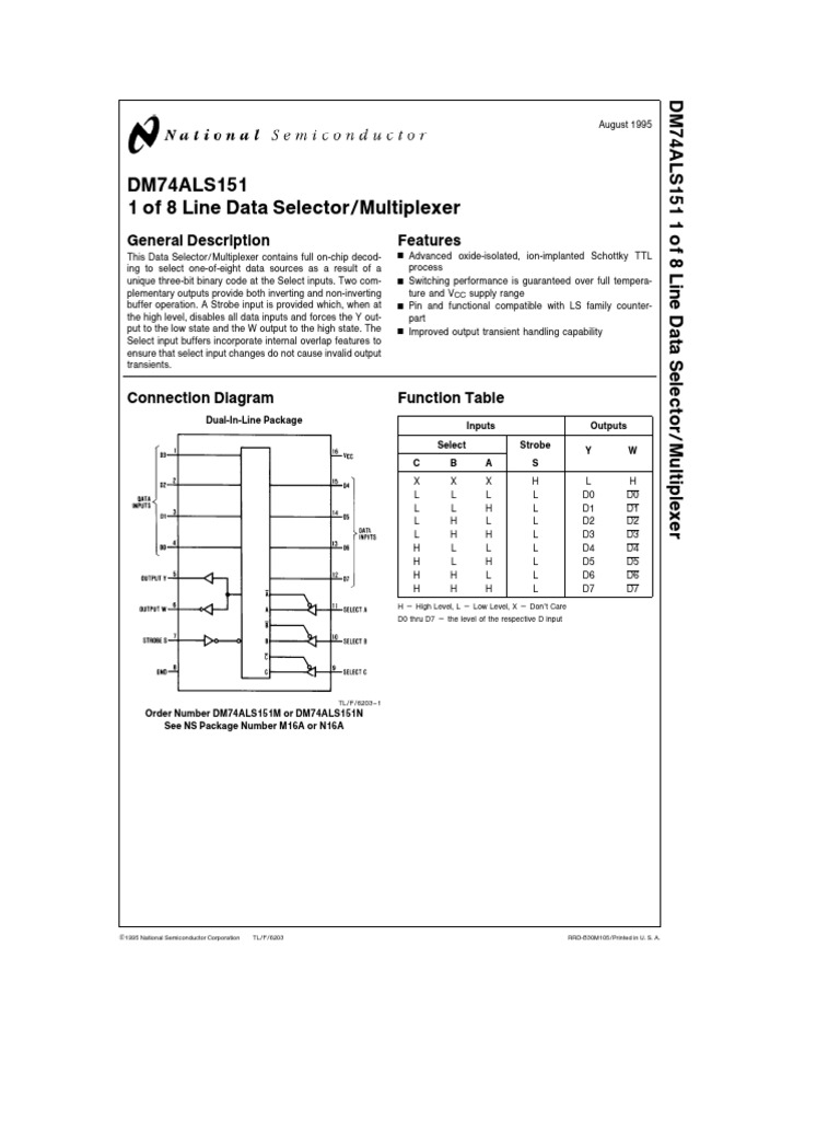 DM74ALS151 1 of 8 Line Data Selector/Multiplexer: General Description ...