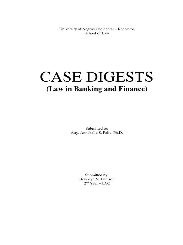 Case Digests: (Law in Banking and Finance) | PDF