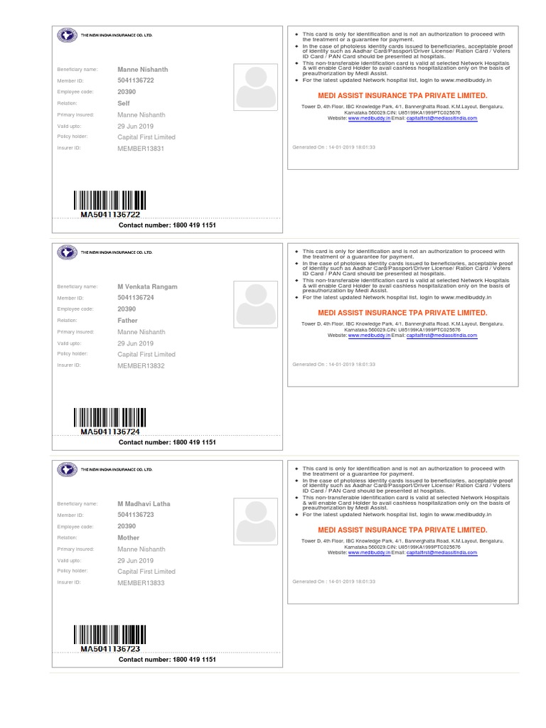 Insurance Identification Cards for Manne Nishanth and Family | PDF ...