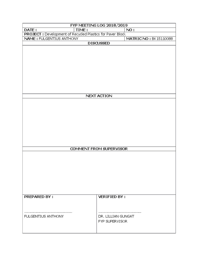 FYP MEETING LOG 2018 Tius | PDF