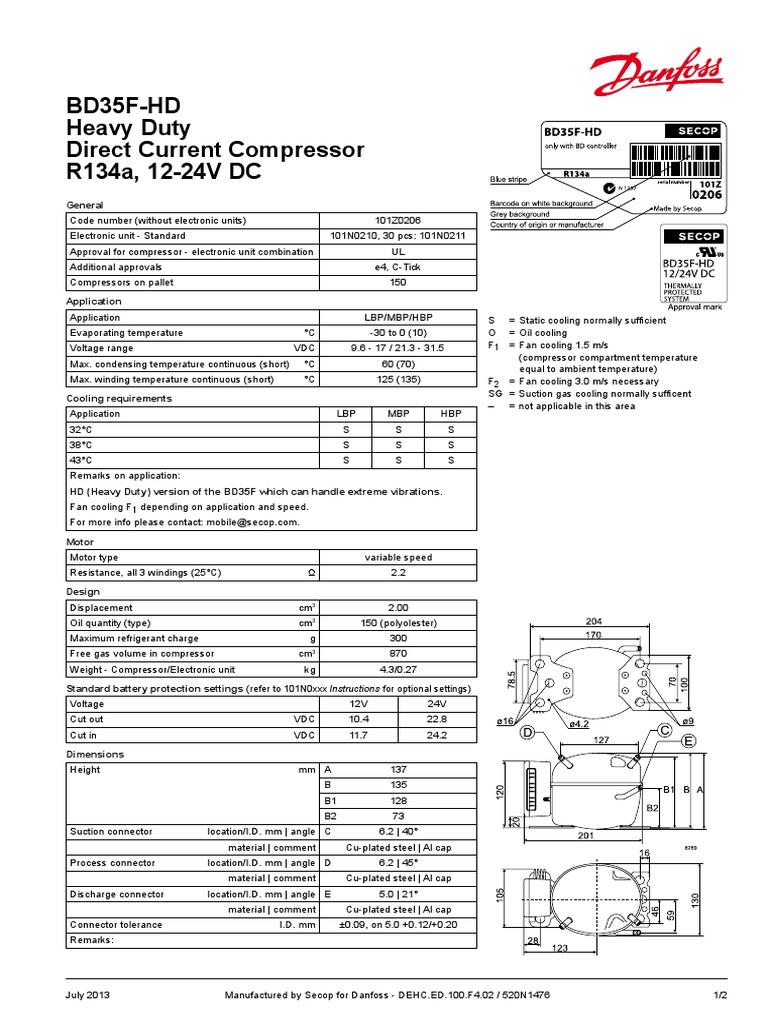 bd35f-hd 101z0206 R134a 12-24vdc 07-2013 Dehced100f402 | PDF | Electric ...