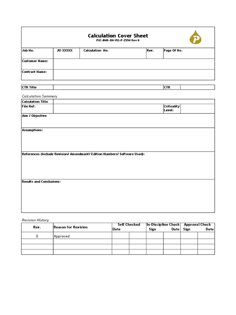 Calculation Cover Sheet | PDF | Liquids | Vapor
