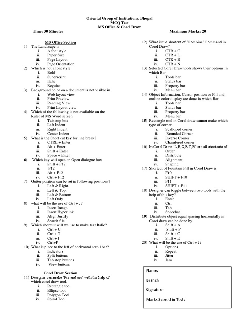 Name: Branch Signature Marks Scored in Test | PDF | Page Layout | Typefaces