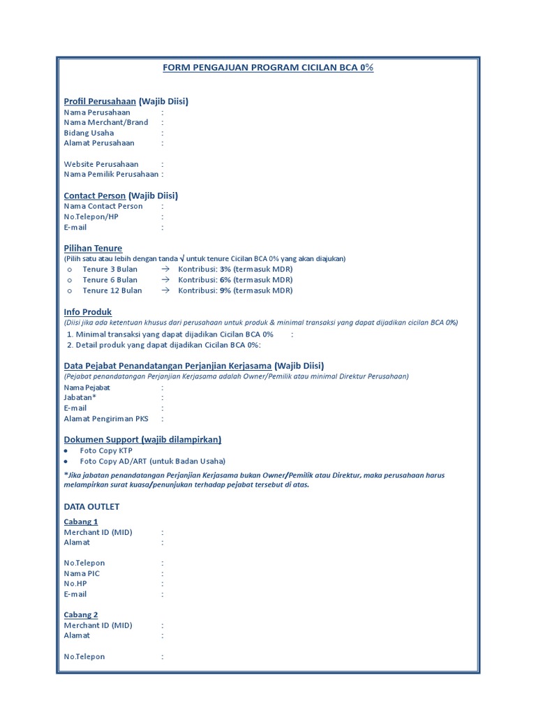Form Program Cicilan BCA 0% | PDF