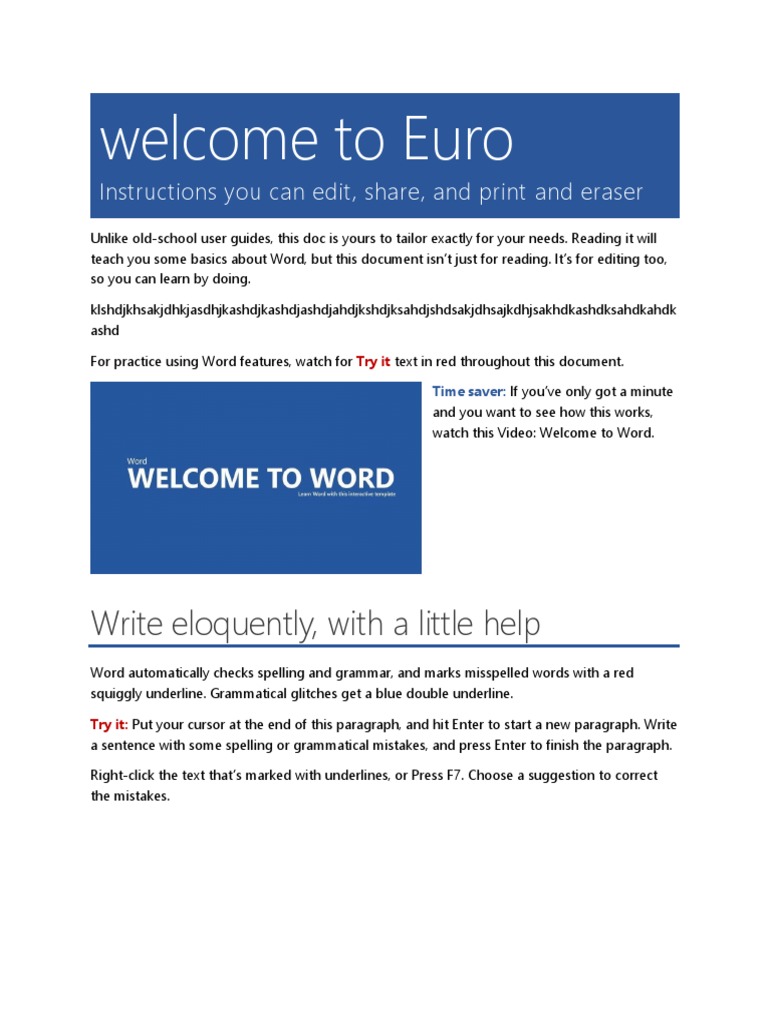 Welcome To Euro | PDF | Keyboard Shortcut | Computer Keyboard