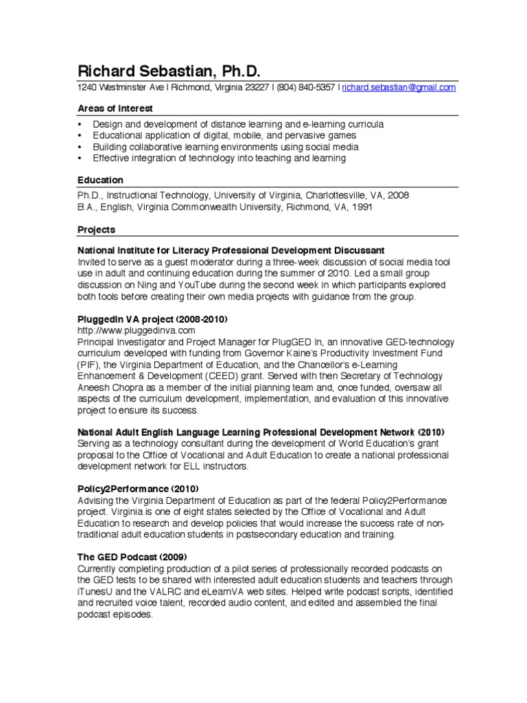 Richard Sebastian: Curriculum Vitae | Download Free PDF | Adult ...