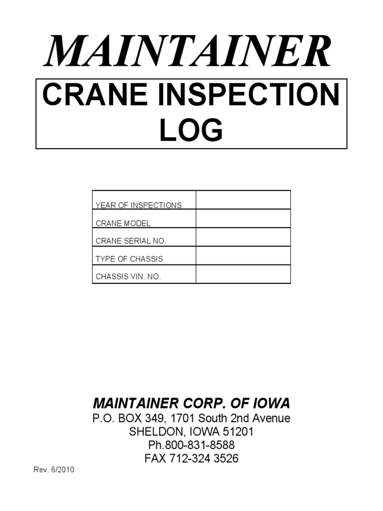 Maintainer Crane Inspection Log Guide | PDF | Crane (Machine ...